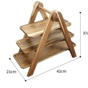 Duplexing Wood 3 Tier Serving Tray Three Tiered Cupcake Stand, Rectangle Serving Platter Wooden Farmhouse Tiered Tray, Party Serving Brown Decorative Tray Tray Decor