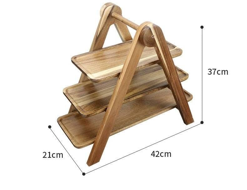 Duplexing Wood 3 Tier Serving Tray Three Tiered Cupcake Stand, Rectangle Serving Platter Wooden Farmhouse Tiered Tray, Party Serving Brown Decorative Tray Tray Decor