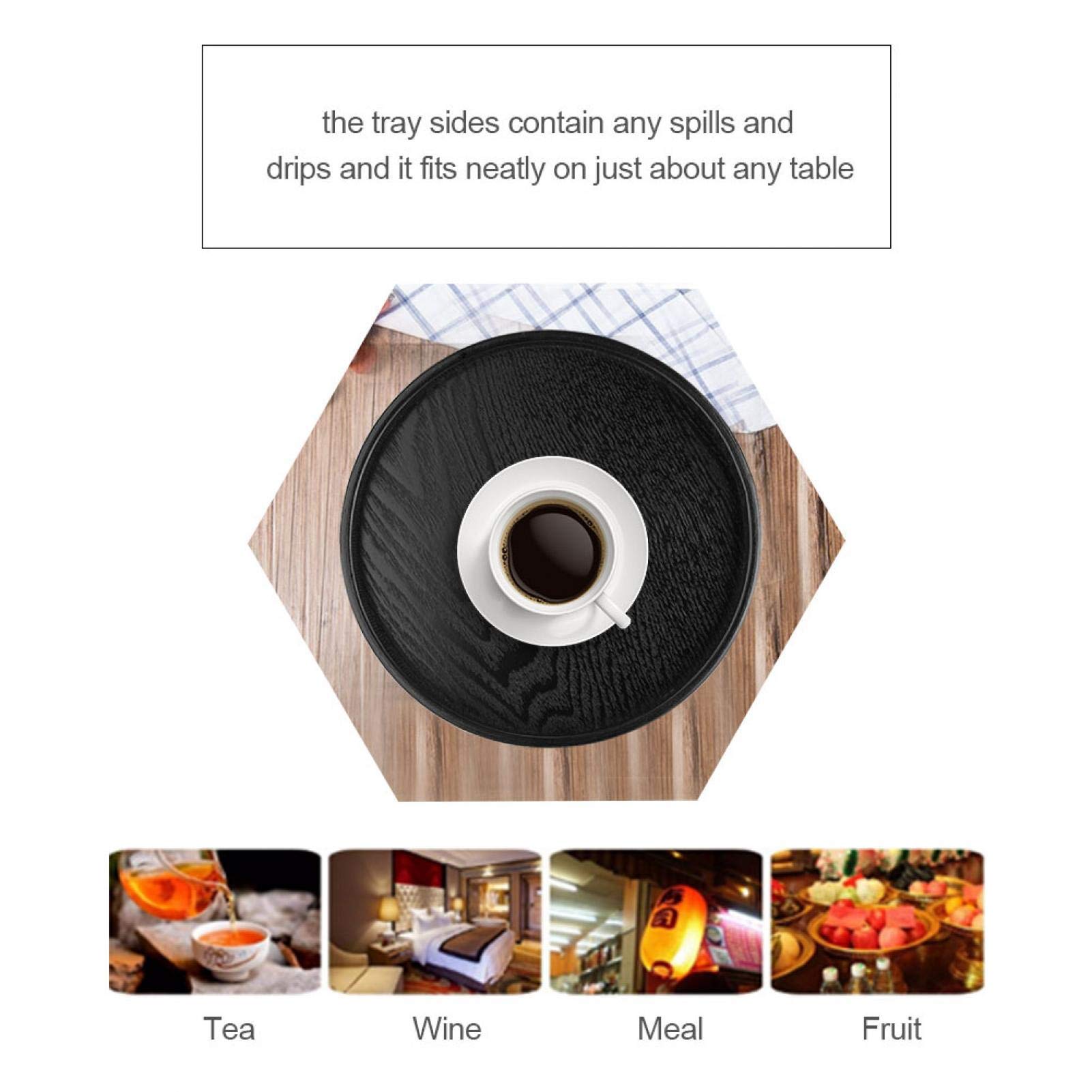 Wood Tea Tray Round Shape Solid Coffee Snack Meals Serving Plate, Food Serving Tray with Raised Edges for Home Kitchen Restaurant(21cm)