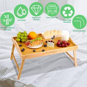 Breakfast Bed Tray with Leg for Eating Bamboo Bed Table 20 Inch Food Trays for Adults Eating,Removable Media Slot Bed Trays for Eating on Bed