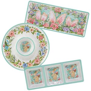 certified international joy of easter melamine 3 piece hostess servware set, multicolor, large