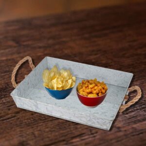 Benzara Mix Media Galvanized Tray with Rope Handles