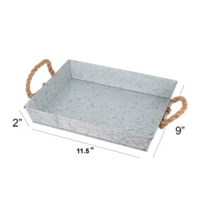 Benzara Mix Media Galvanized Tray with Rope Handles