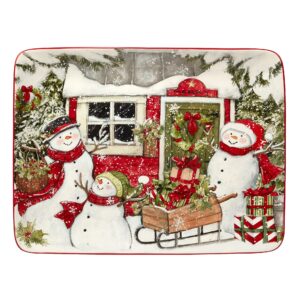 certified international snowman's farmhouse rectangular platter 16in x 12in