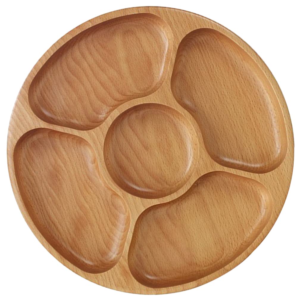 Cabilock Wedding Decor Divided Wooden Plate Round Dessert Dish Appetizer Serving Tray Compartment Food Storage Organizer Charcuterie for Chips and Dip Veggies Candy Snacks Wedding Decorations