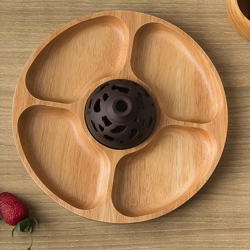 Cabilock Wedding Decor Divided Wooden Plate Round Dessert Dish Appetizer Serving Tray Compartment Food Storage Organizer Charcuterie for Chips and Dip Veggies Candy Snacks Wedding Decorations