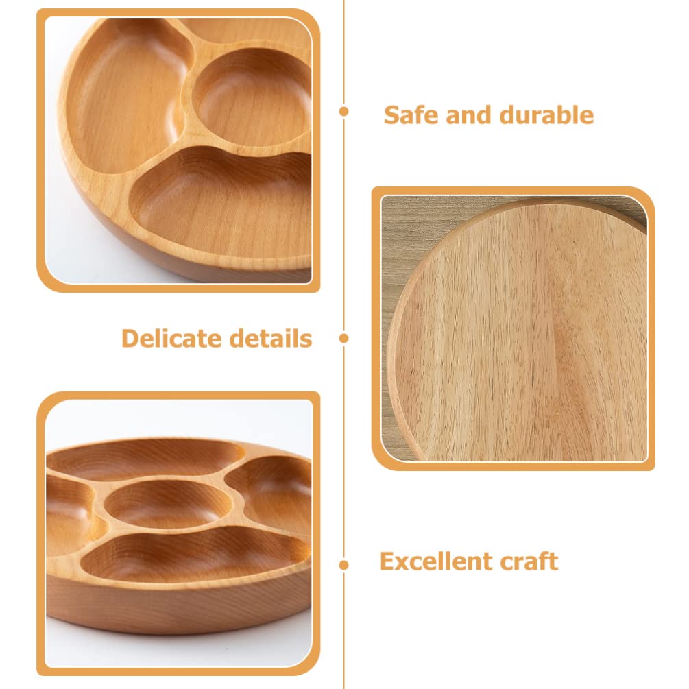 Cabilock Wedding Decor Divided Wooden Plate Round Dessert Dish Appetizer Serving Tray Compartment Food Storage Organizer Charcuterie for Chips and Dip Veggies Candy Snacks Wedding Decorations