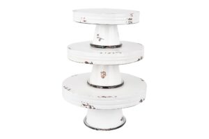 set of 3 distressed white decorative metal pedestals