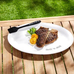 Mud Pie Circa Grill Platter and Brush Set, White, 12" x 18" dia