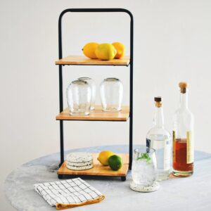 Creative Co-Op Modern Decorative 3 Shelves Solid Wood Kitchen Coffee or Tea Station and Plant Holder, Black Tiered Tray