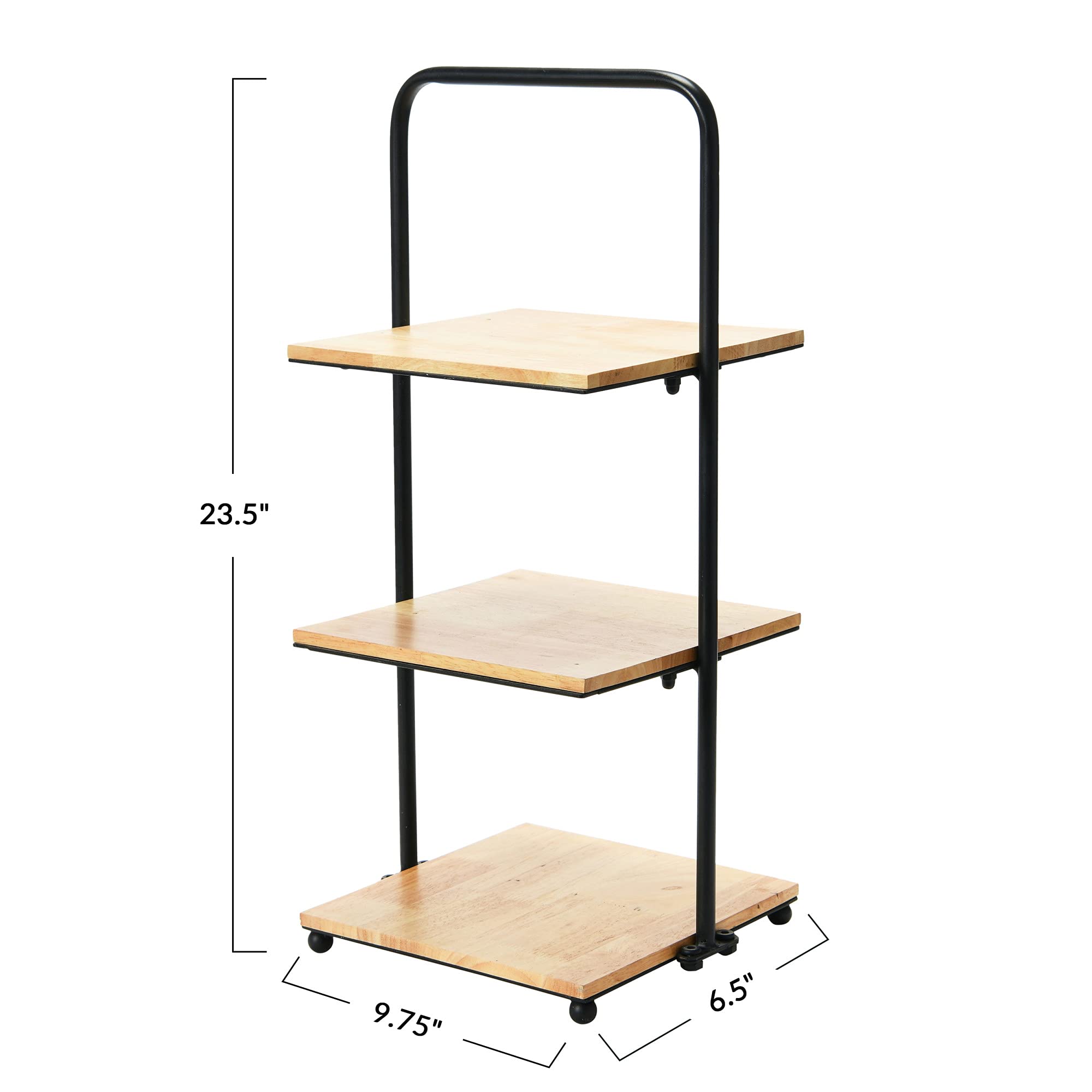 Creative Co-Op Modern Decorative 3 Shelves Solid Wood Kitchen Coffee or Tea Station and Plant Holder, Black Tiered Tray