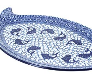 Blue Rose Polish Pottery Mosaic Beach Large Fish Platter