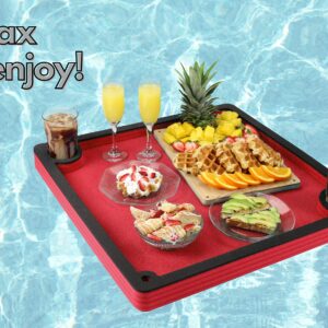 Polar Whale Floating Breakfast Table Serving Buffet Red and Black Tray Drink Holders for Swimming Pool or Beach Party Float Lounge Refreshment Durable Foam UV Resistant with Cup Holders 24 Inches