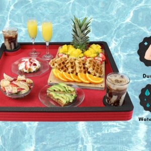 Polar Whale Floating Breakfast Table Serving Buffet Red and Black Tray Drink Holders for Swimming Pool or Beach Party Float Lounge Refreshment Durable Foam UV Resistant with Cup Holders 24 Inches