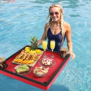 Polar Whale Floating Breakfast Table Serving Buffet Red and Black Tray Drink Holders for Swimming Pool or Beach Party Float Lounge Refreshment Durable Foam UV Resistant with Cup Holders 24 Inches