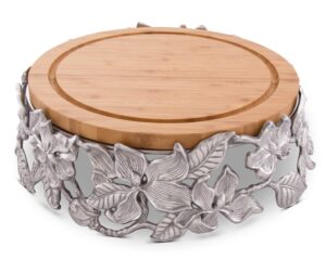 arthur court designs aluminum magnolia flower vines cheese/cake board pedestal 13 inch diameter