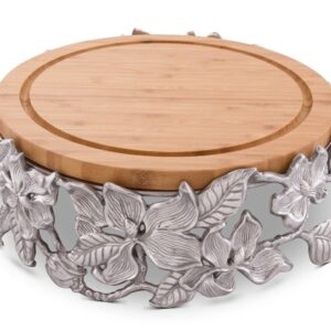 Arthur Court Designs Aluminum Magnolia Flower Vines Cheese/Cake Board Pedestal 13 Inch Diameter