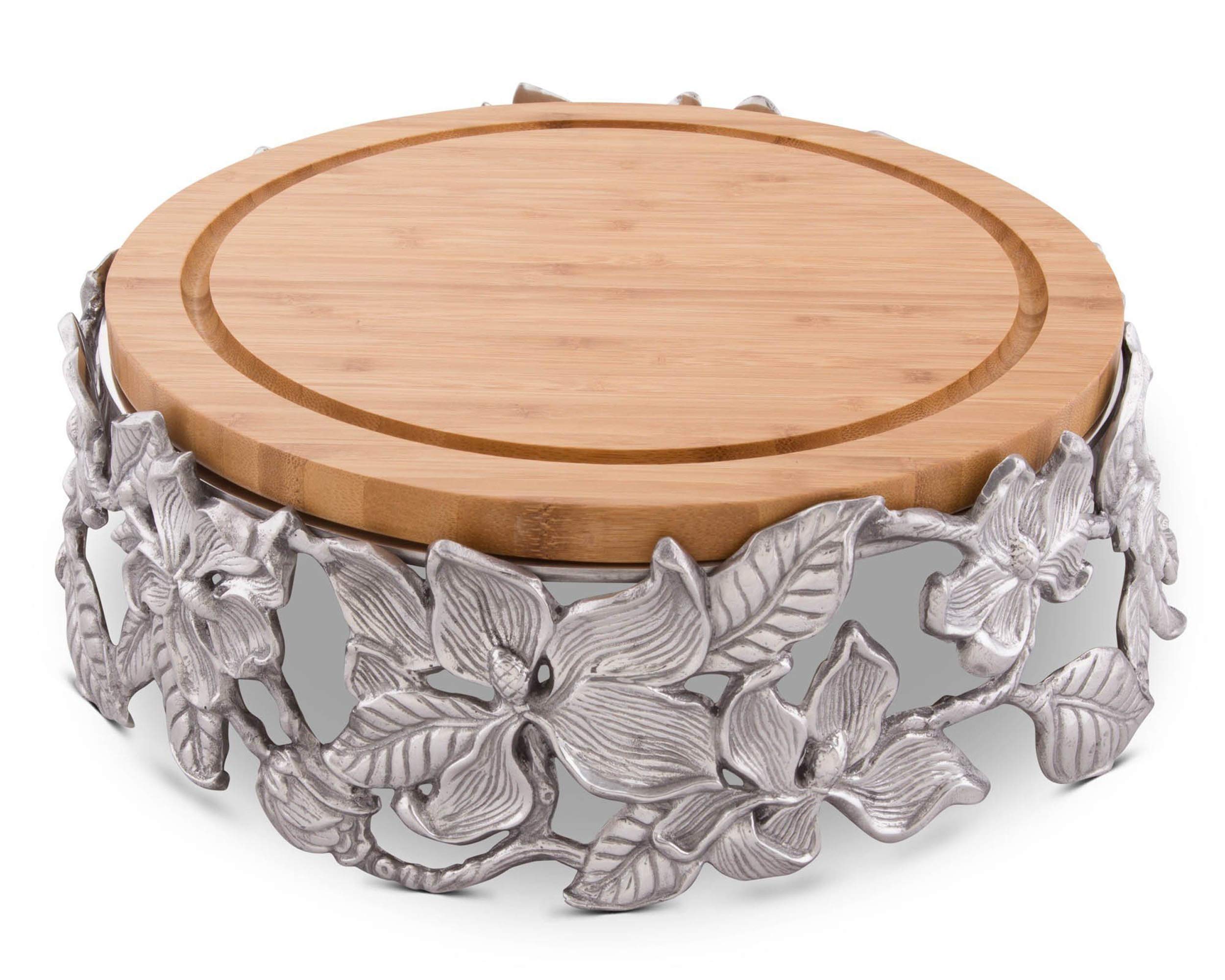 Arthur Court Designs Aluminum Magnolia Flower Vines Cheese/Cake Board Pedestal 13 Inch Diameter