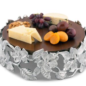 Arthur Court Designs Aluminum Magnolia Flower Vines Cheese/Cake Board Pedestal 13 Inch Diameter