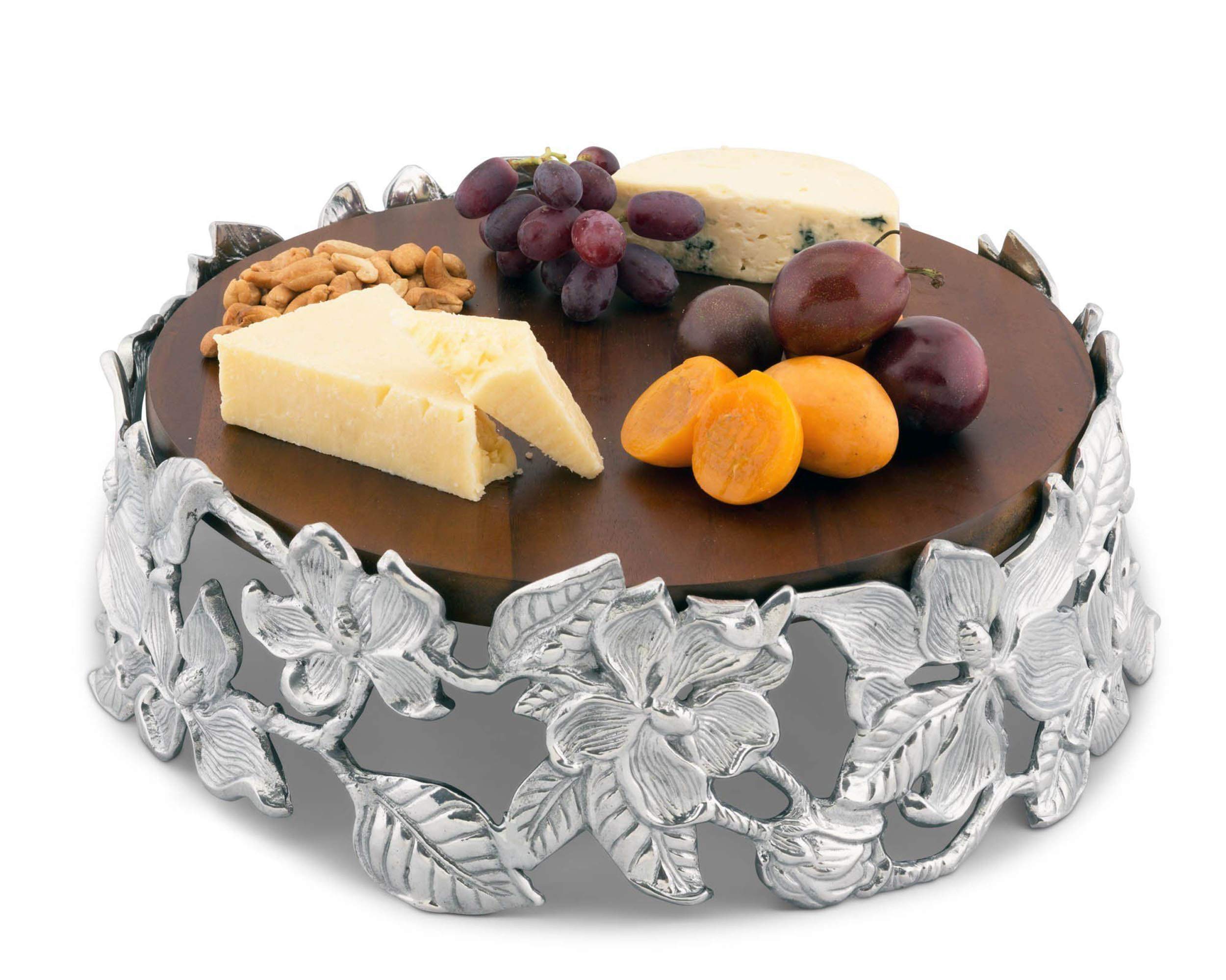 Arthur Court Designs Aluminum Magnolia Flower Vines Cheese/Cake Board Pedestal 13 Inch Diameter