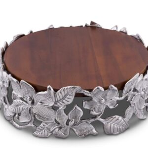 Arthur Court Designs Aluminum Magnolia Flower Vines Cheese/Cake Board Pedestal 13 Inch Diameter