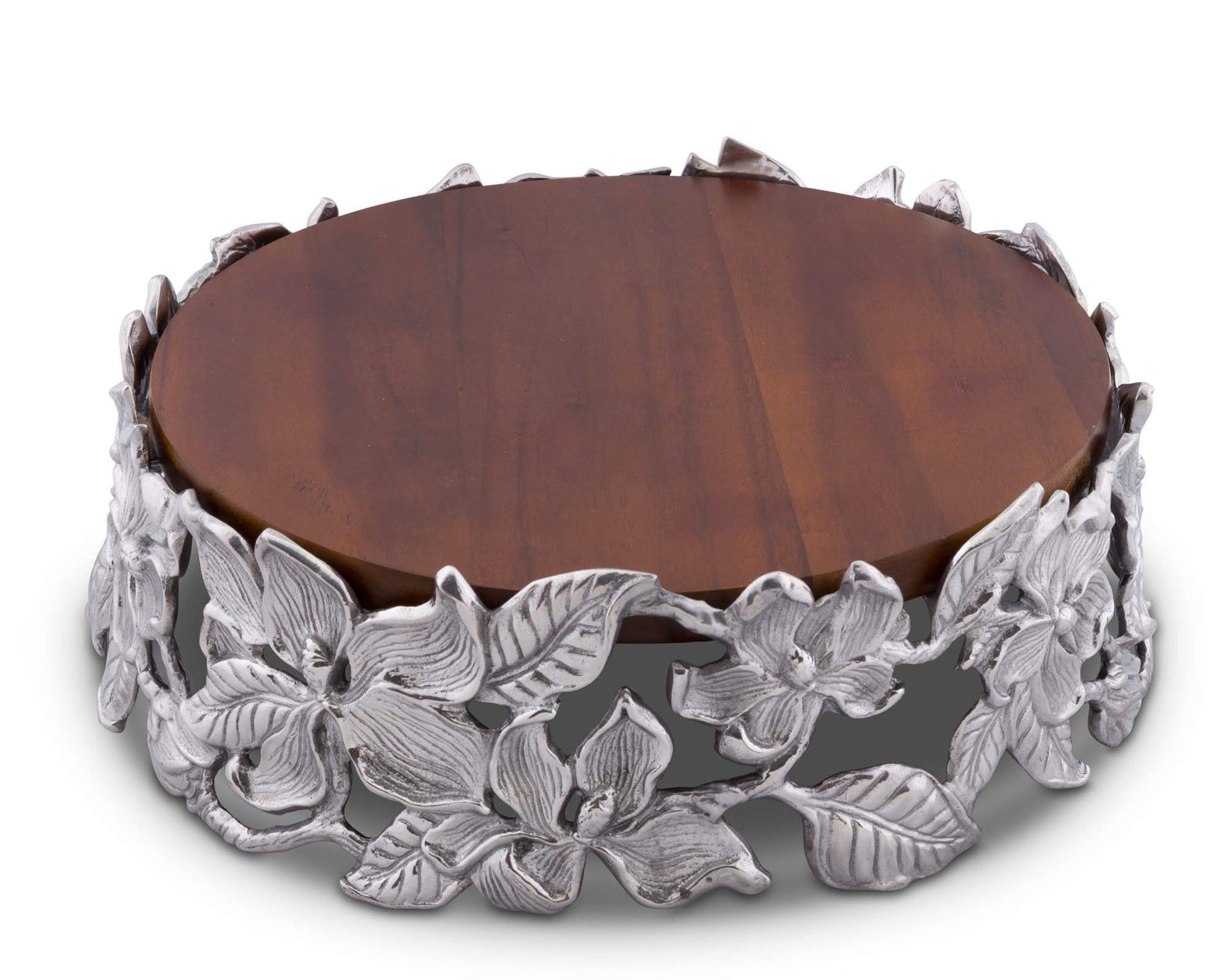 Arthur Court Designs Aluminum Magnolia Flower Vines Cheese/Cake Board Pedestal 13 Inch Diameter