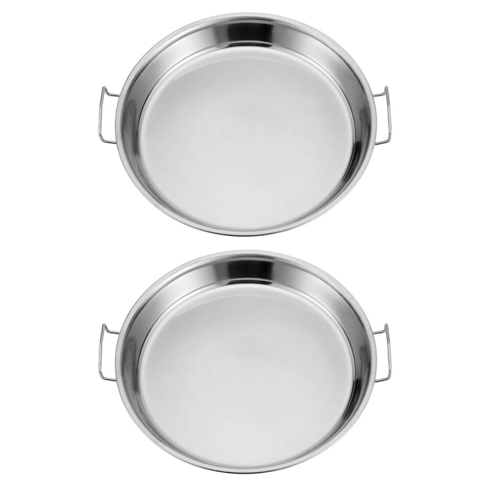 DOITOOL 2Pcs Stainless Steel Steaming Dish Cold Noodle Plate Steamed Rice Tray Round Steaming Tray With Double Handle for Home Kitchen Food Serving