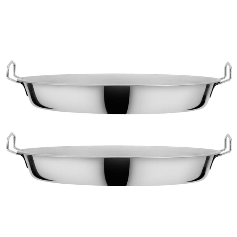 DOITOOL 2Pcs Stainless Steel Steaming Dish Cold Noodle Plate Steamed Rice Tray Round Steaming Tray With Double Handle for Home Kitchen Food Serving