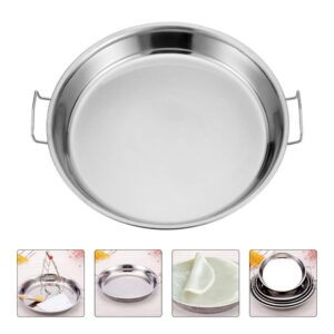 DOITOOL 2Pcs Stainless Steel Steaming Dish Cold Noodle Plate Steamed Rice Tray Round Steaming Tray With Double Handle for Home Kitchen Food Serving