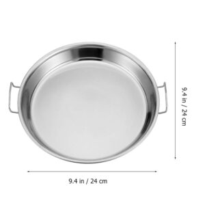 DOITOOL 2Pcs Stainless Steel Steaming Dish Cold Noodle Plate Steamed Rice Tray Round Steaming Tray With Double Handle for Home Kitchen Food Serving