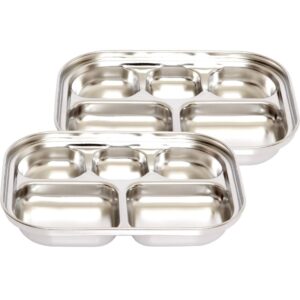 su company stainless steel divided tray divided plate diet plate diet food control tray 5 compartment food tray 2pack