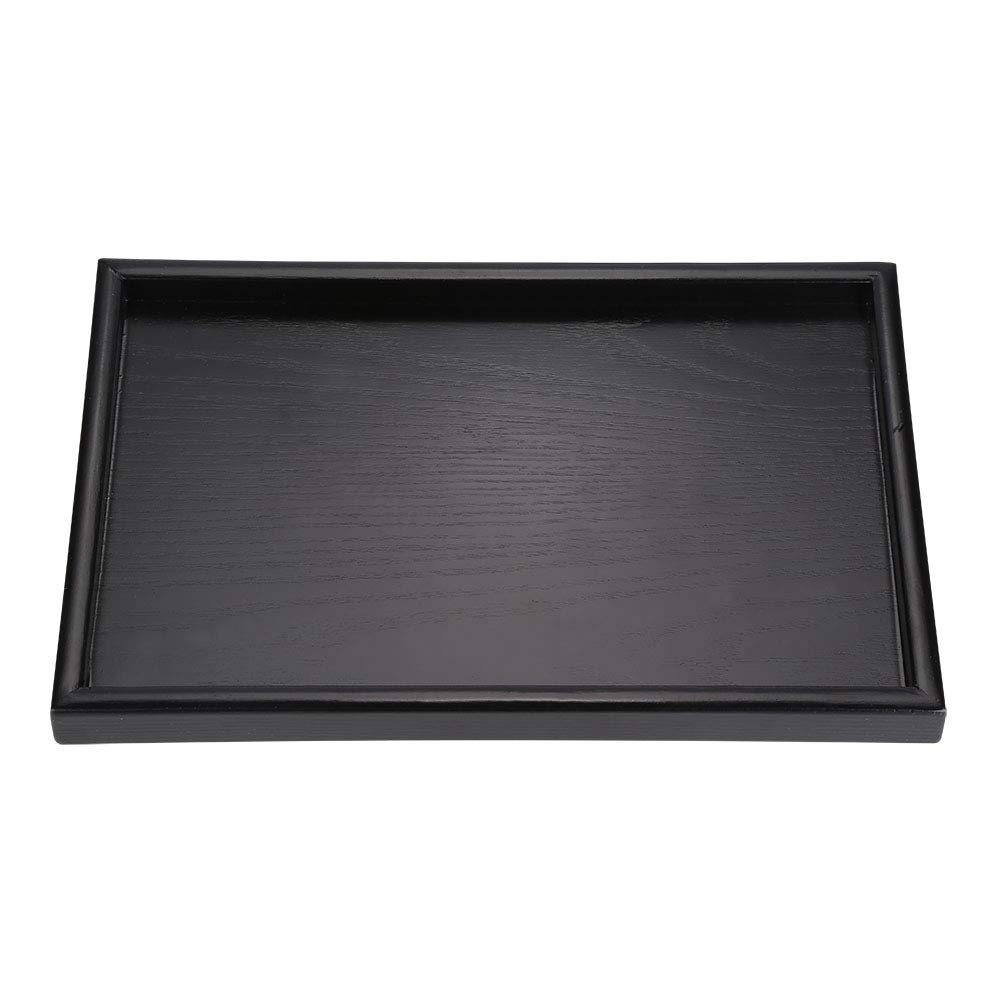 Black Wood Serving Tray, Small Rectangle Solid Wood Trays Non Slip Tea Snack Breakfast Plate Decorative Wooden Platters Food Meals Coffee Table Home Kitchen Restaurant Parties Bathroom Bar Dinner