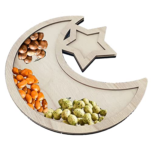 WAEPE Ramadan Tray - Ramadan Wood Tray Eid Mubarak Food Tray Islam Wooden Moon Star Dessert Tray for Christmas Halloween Snack Tray Gift