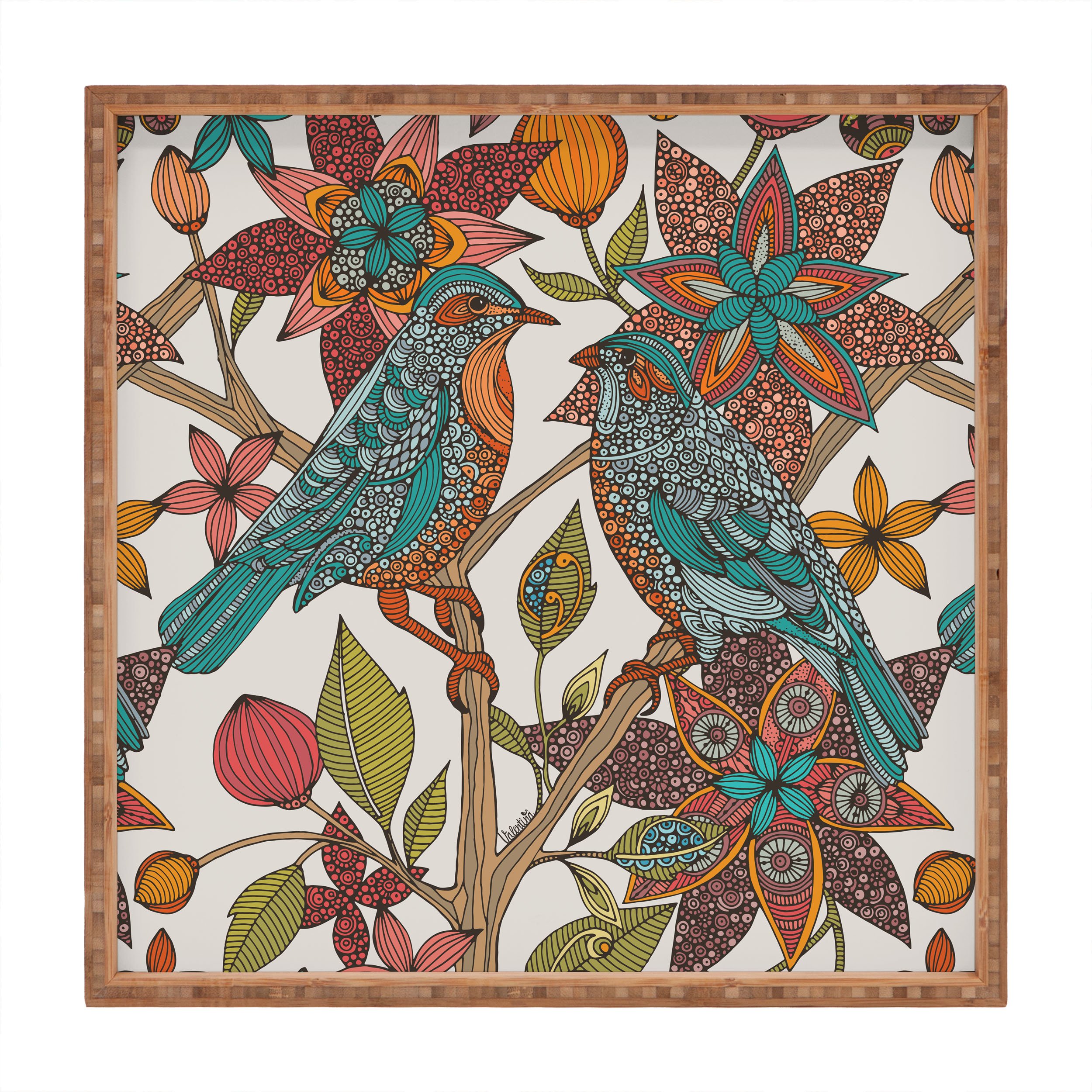 Deny Designs Valentina Ramos Lovebirds Indoor/Outdoor Square Tray, 12 x 12