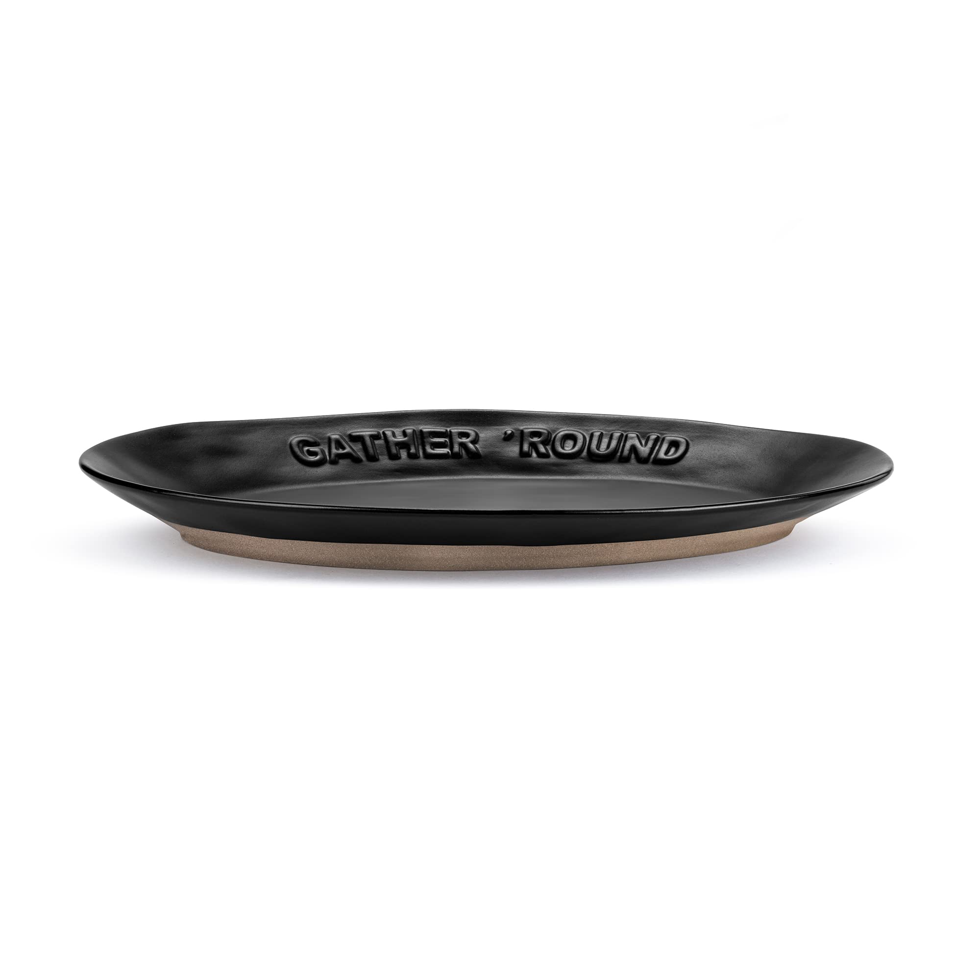 DEMDACO Gather Round Matte Black 16 x 10.5 Stoneware Serving Platter Tray