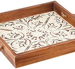 Elements - 5230317 Whitewash Embossed Wood Tray, 14-Inch, Assorted