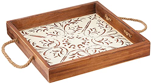 Elements - 5230317 Whitewash Embossed Wood Tray, 14-Inch, Assorted