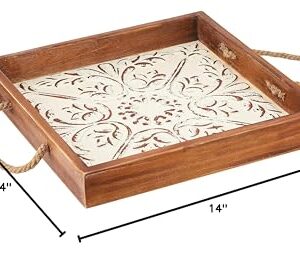 Elements - 5230317 Whitewash Embossed Wood Tray, 14-Inch, Assorted