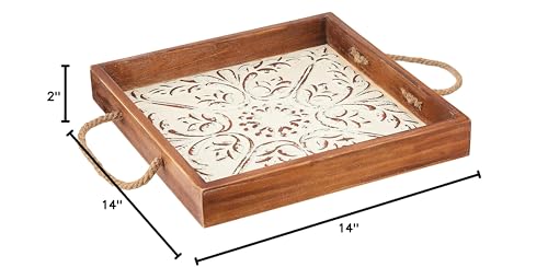 Elements - 5230317 Whitewash Embossed Wood Tray, 14-Inch, Assorted