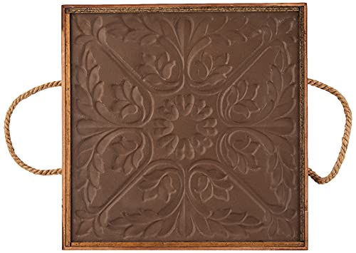 Elements - 5230317 Whitewash Embossed Wood Tray, 14-Inch, Assorted