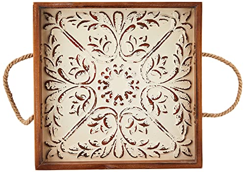 Elements - 5230317 Whitewash Embossed Wood Tray, 14-Inch, Assorted