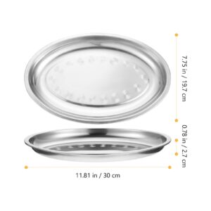 DOITOOL Grilling Platter Stainless Steel Salad Serving Tray Oval Shape Mixing Bowl Serving Tray Dishes Dessert Fruit Dishes Snack Plate Vegetable Candy Display Platters for Kitchen 30cm Platters