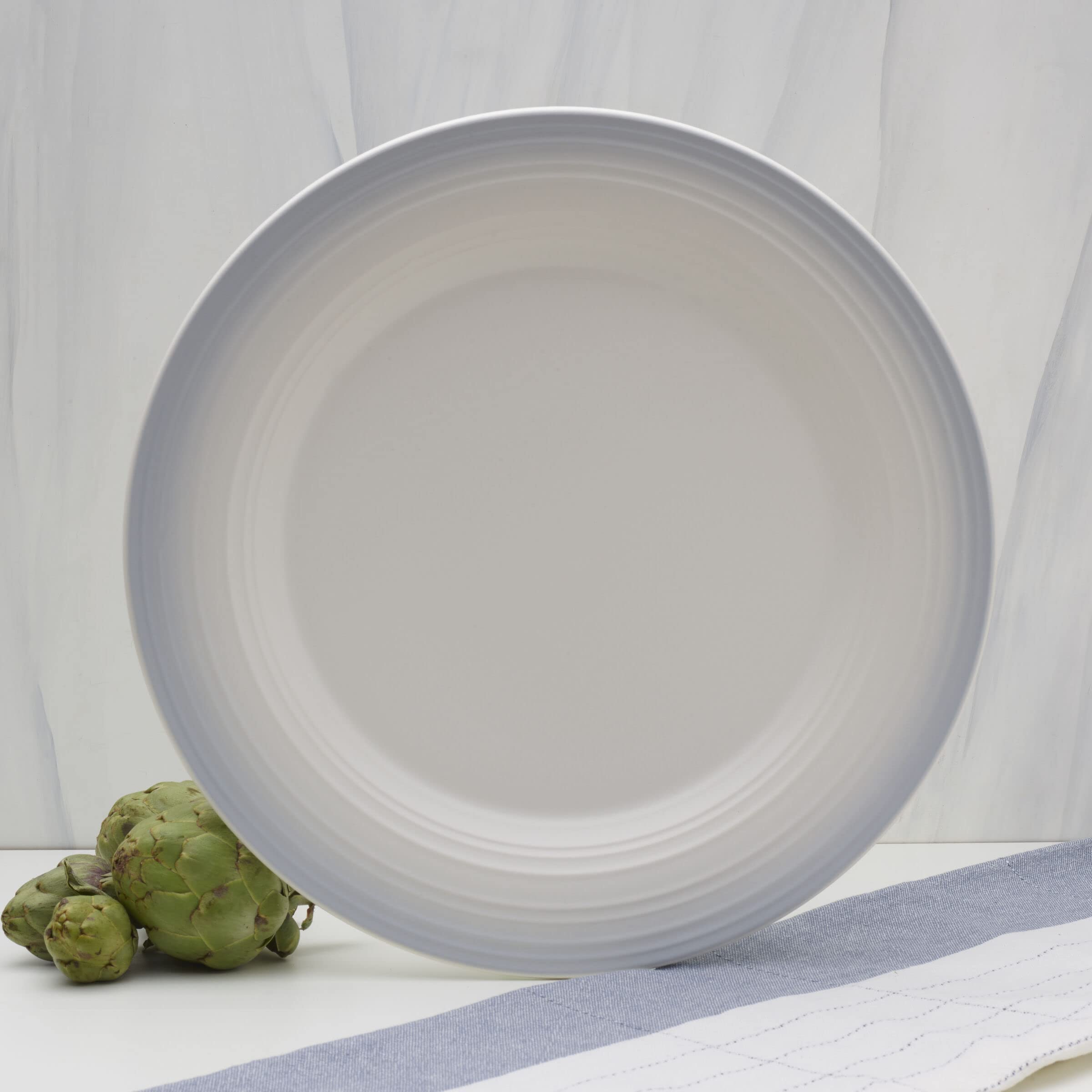 Mikasa Swirl Ombre White Round Platter, 12.5 Inch, Grey Banded