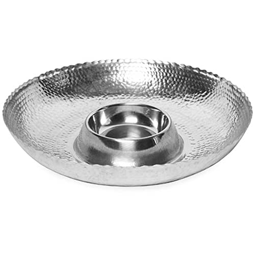 Cruiser’s Caché | Grand Hotel 15” Chip and Dip Serving Piece | Hand-Hammered Design, Polished Silver Finish | Large15" wide x 3" high | Appetizers, Snacks, Crudités, Shrimp Cocktail, Buffalo Wings