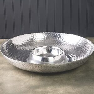 Cruiser’s Caché | Grand Hotel 15” Chip and Dip Serving Piece | Hand-Hammered Design, Polished Silver Finish | Large15" wide x 3" high | Appetizers, Snacks, Crudités, Shrimp Cocktail, Buffalo Wings