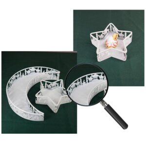 Ramadan Iron Tray Moon Star Shaped Eid Mubarak Dessert Tray for Wedding Party Festival Table Decor (White)