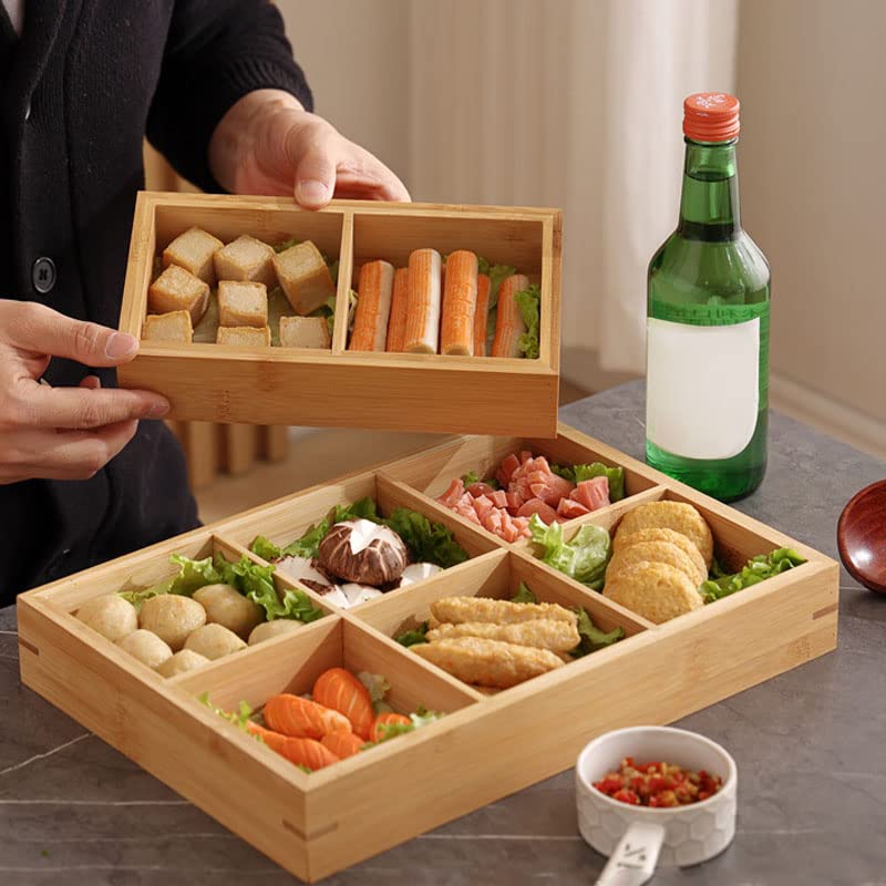 Divided Wooden Tray, Environmental Friendly Wooden Serving Tray for Sushi Plate (6 Compartments)