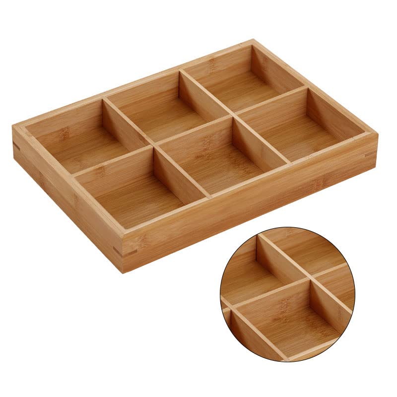 Divided Wooden Tray, Environmental Friendly Wooden Serving Tray for Sushi Plate (6 Compartments)