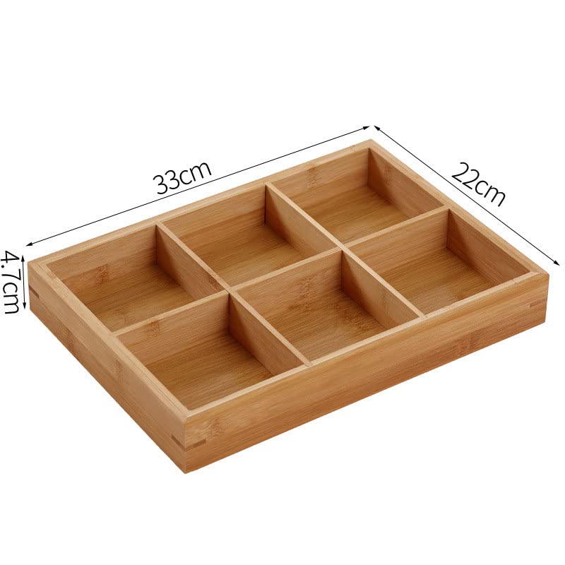 Divided Wooden Tray, Environmental Friendly Wooden Serving Tray for Sushi Plate (6 Compartments)