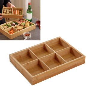 Divided Wooden Tray, Environmental Friendly Wooden Serving Tray for Sushi Plate (6 Compartments)